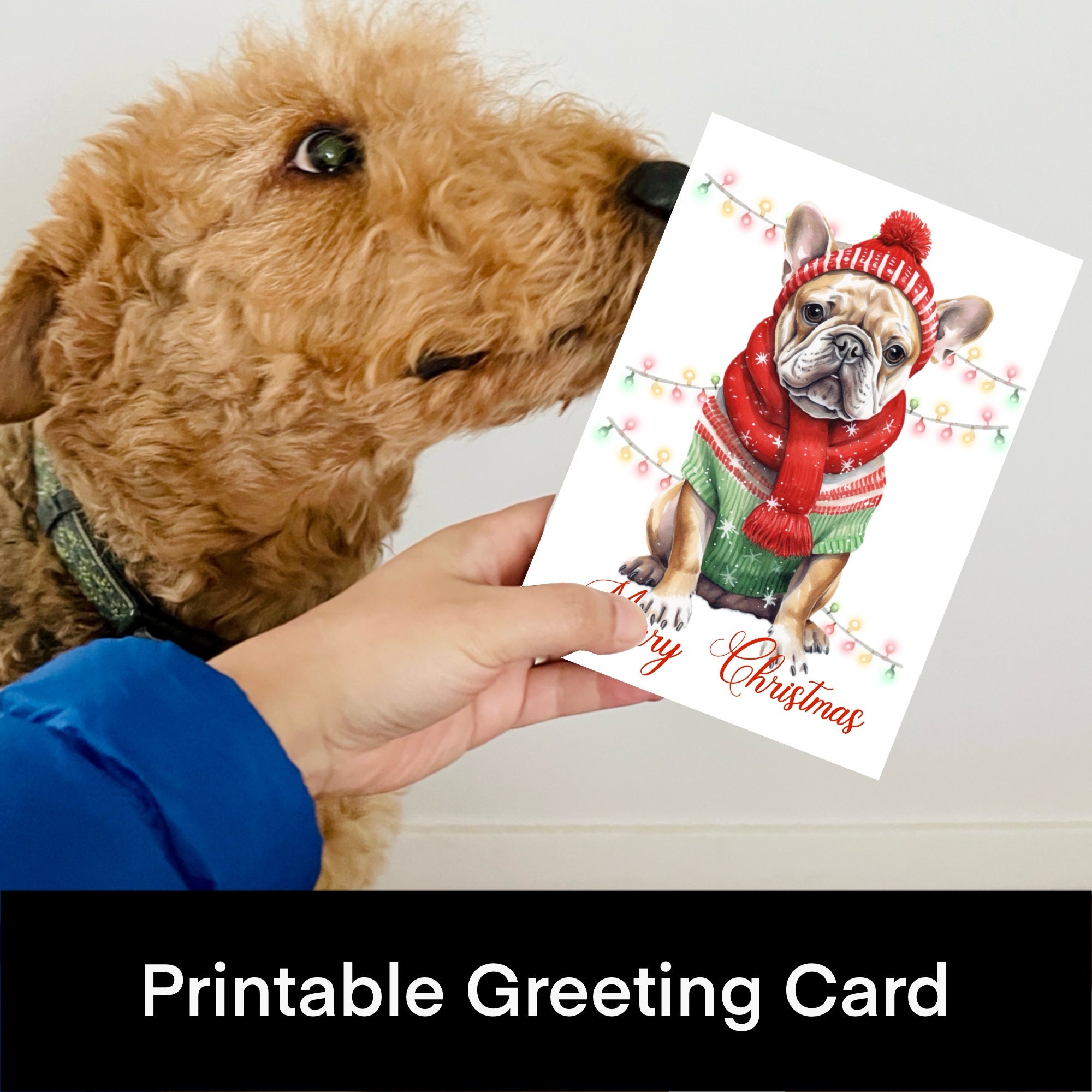 French Bulldog Printable Christmas Greeting Card, DIY Instant Download ...