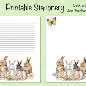 Bunny Rabbits Printable Stationery / Digital Note Paper / Instant ...