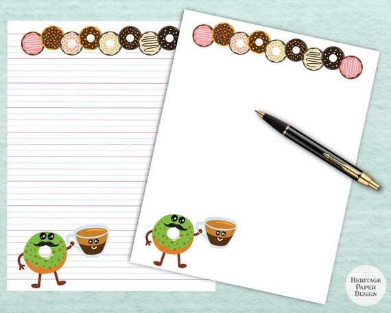 Donut & Coffee Printable Stationery 1 / Digital Note Paper / - Etsy