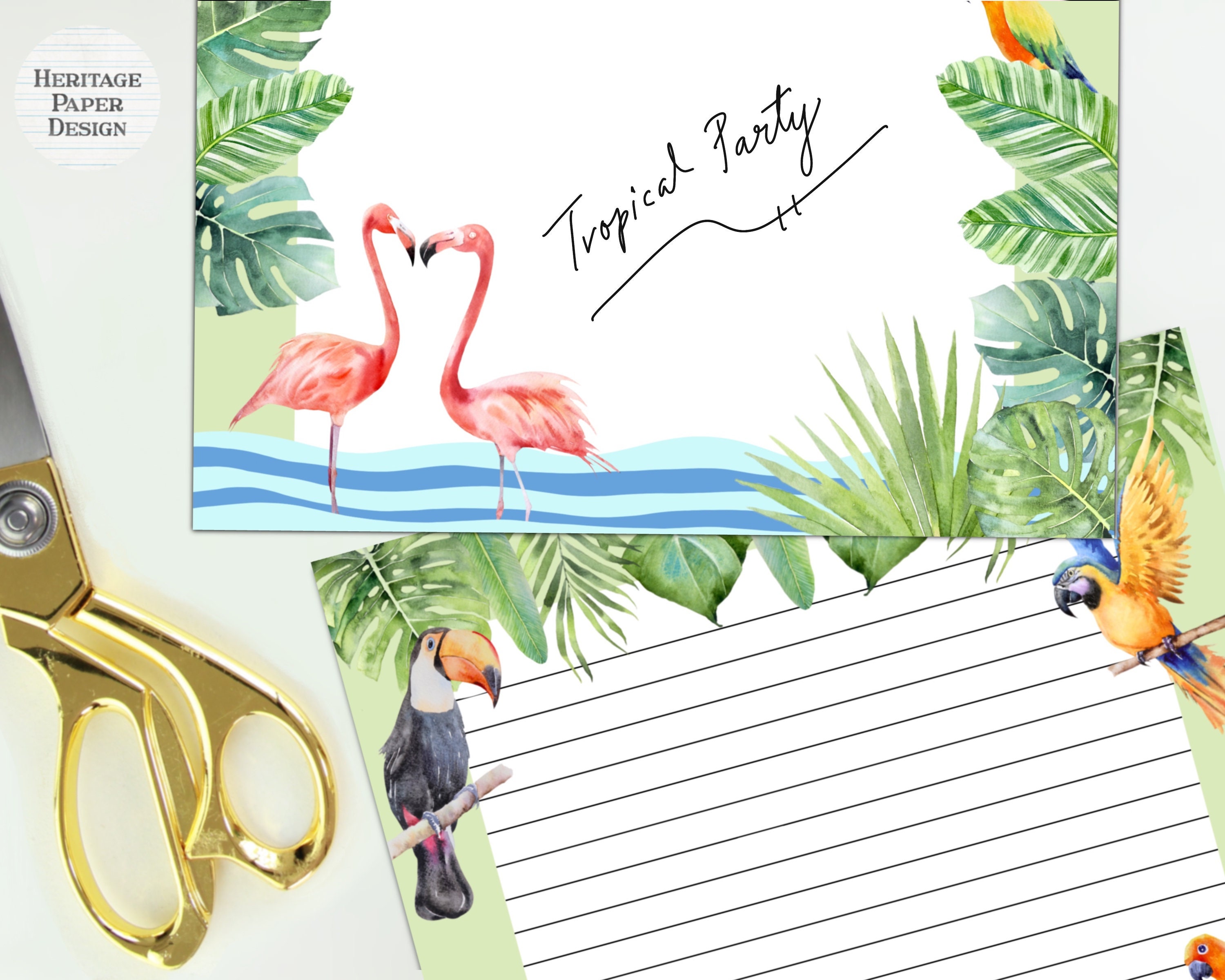 Tropical Birds Printable Stationery / Digital Note Paper / Instant ...