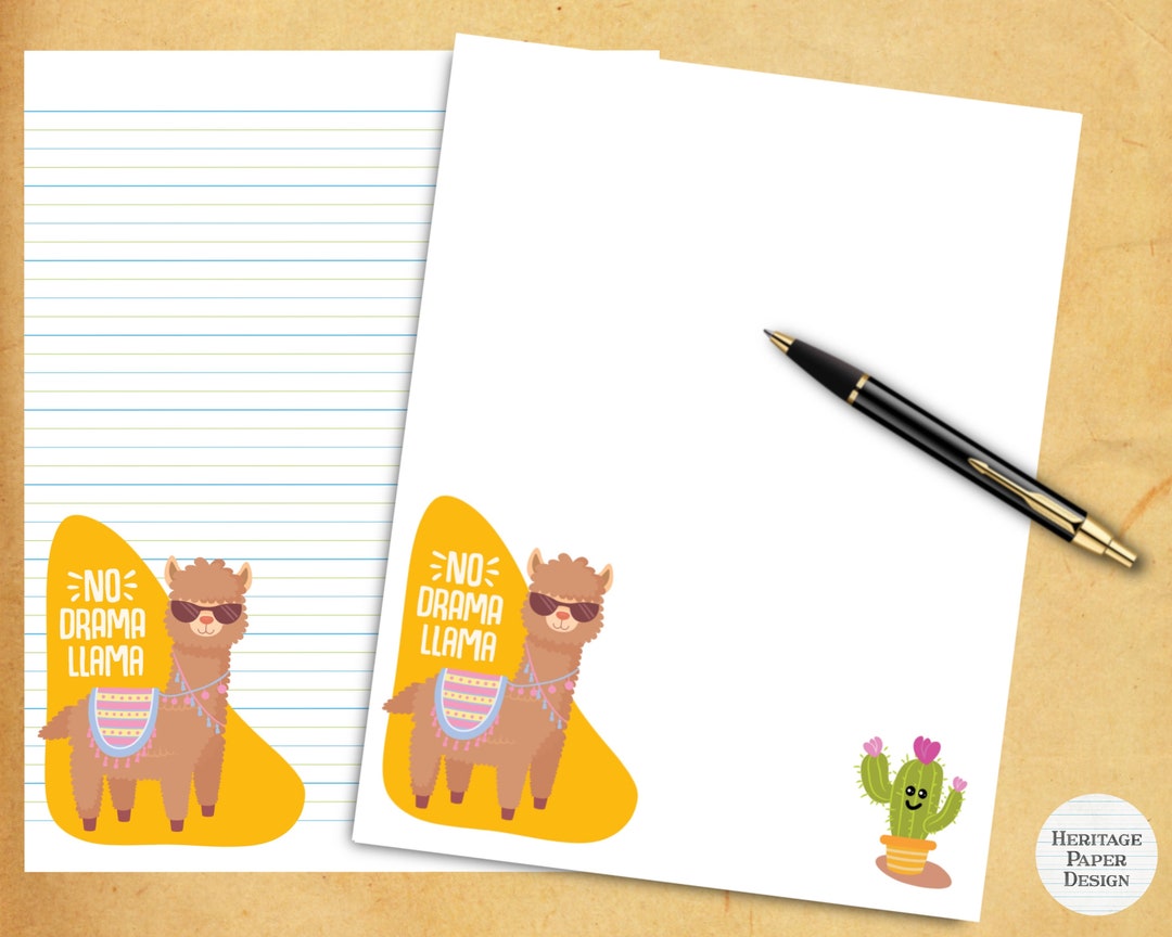 Cute Llama Printable Stationery #3 / Digital Note Paper / Instant ...