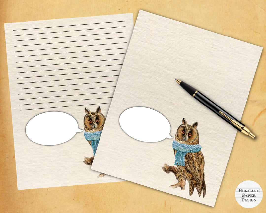 Horned Owl Printable Stationery 8.5x11 & A4 Size Digital Paper ...