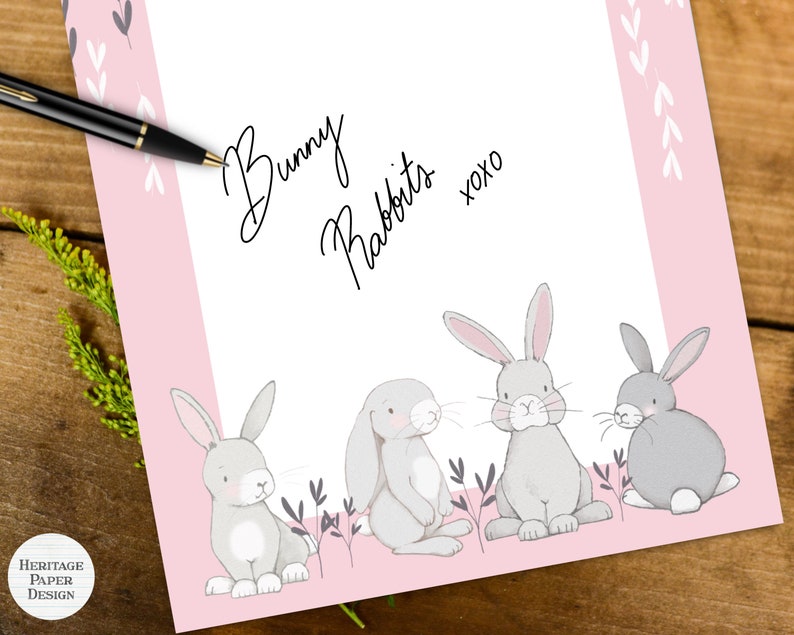 Bunny Rabbits Printable Stationery / Digital Note Paper / Instant ...