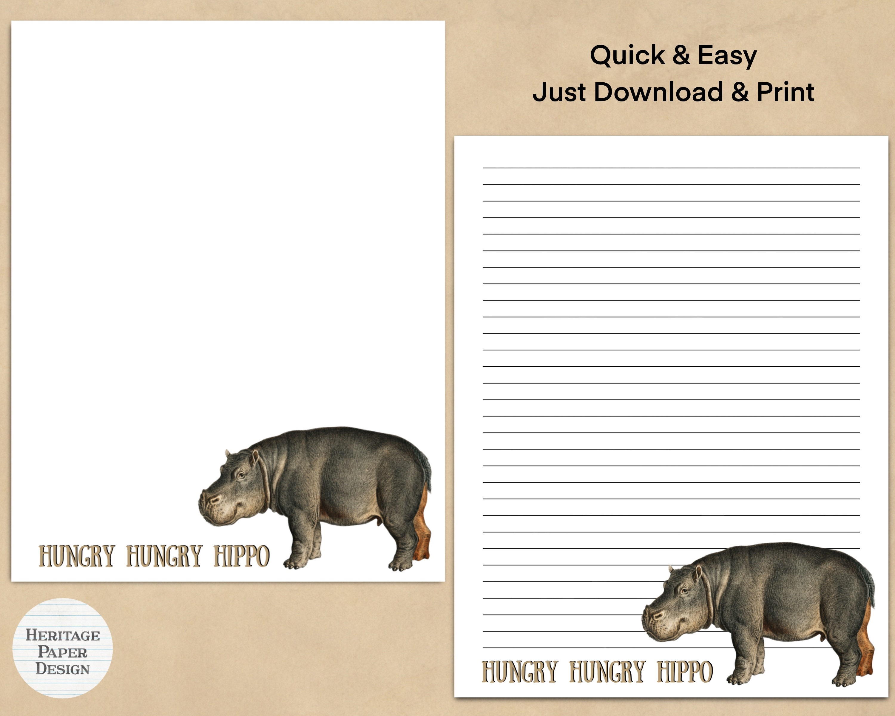 Hungry Hungry Hippo Printable Stationery / Lined Paper / Digital Note ...