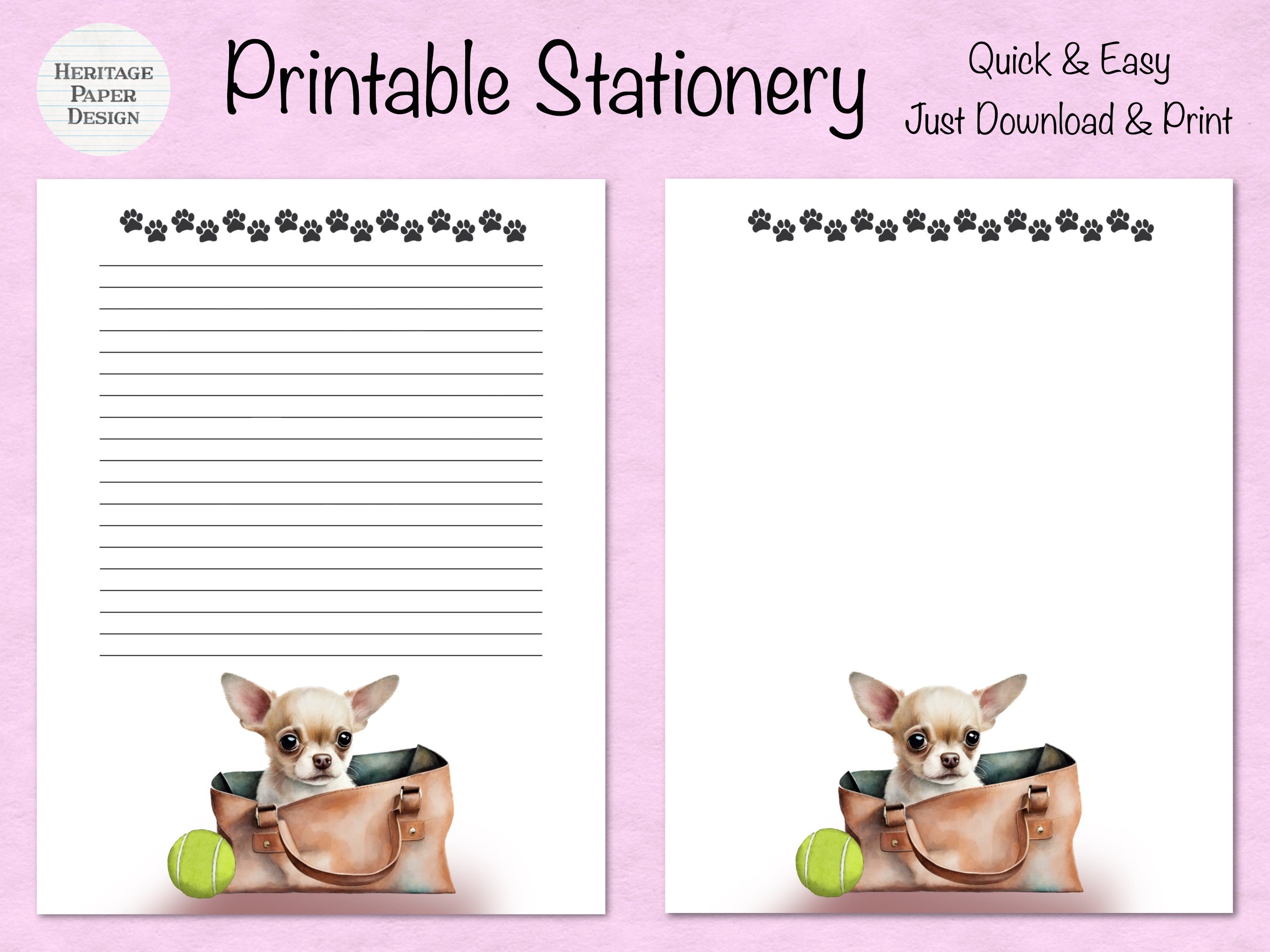 Chihuahua Dog in Bag Printable Stationery / Writing Paper / Notepaper ...