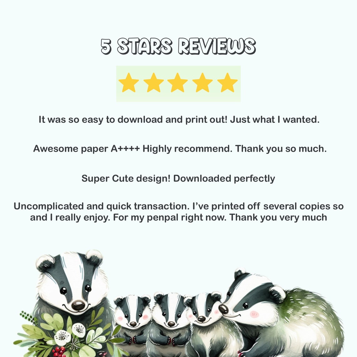 Cute Forest Badger Printable Stationery / Digital Note Paper / Instant ...