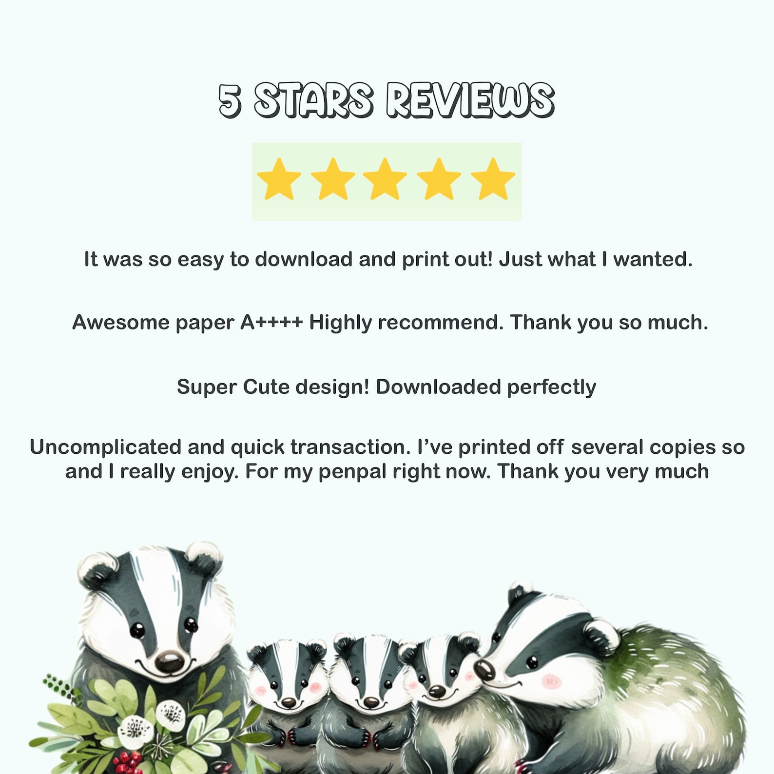 Cute Forest Badger Printable Stationery / Digital Note Paper / Instant ...