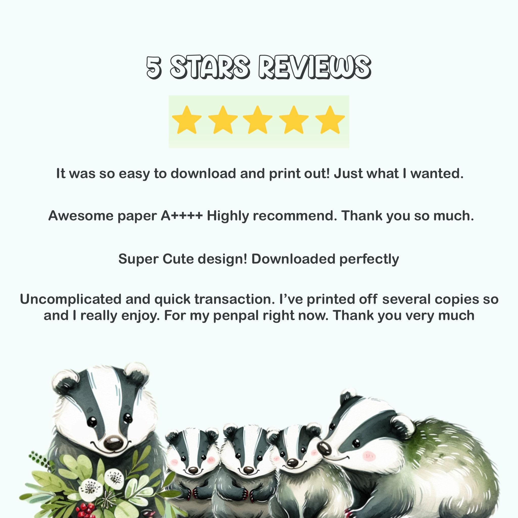 Cute Forest Badger Printable Stationery / Digital Note Paper / Instant ...