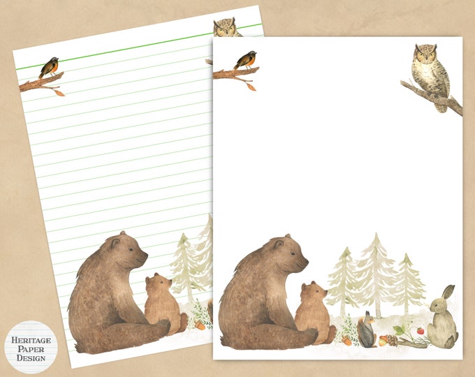 Cute Forest Animals Printable Stationery / Digital Note Paper / Instant ...
