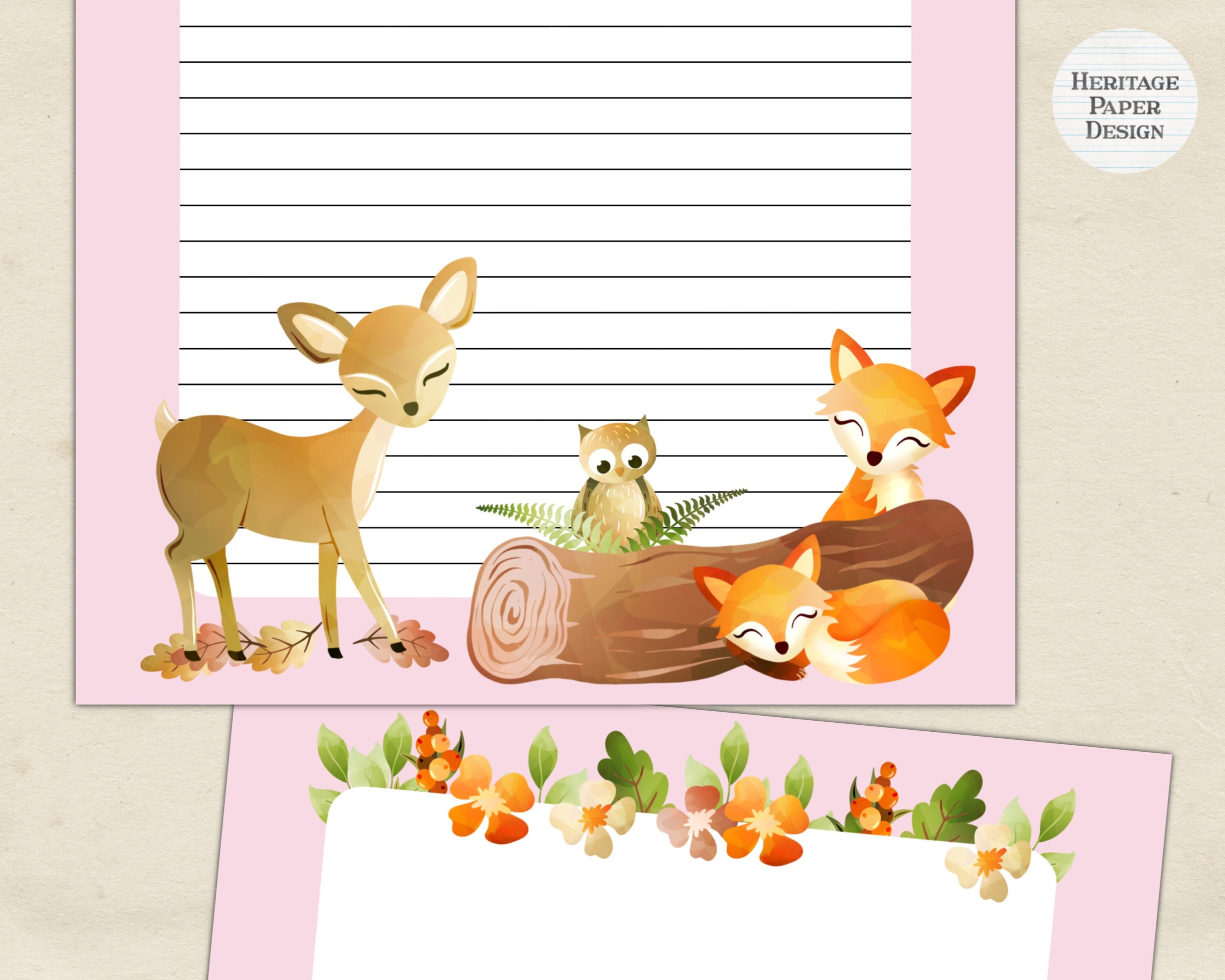Cute Woodland Critters Printable Stationery / Digital Note Paper ...