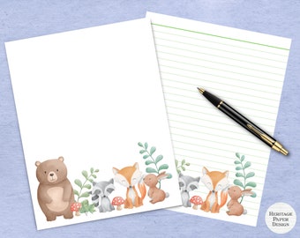 Cute Forest Animals Printable Stationery / Digital Note Paper | Etsy