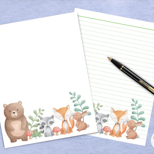 Cute Forest Animals Printable Stationery / Digital Note Paper | Etsy