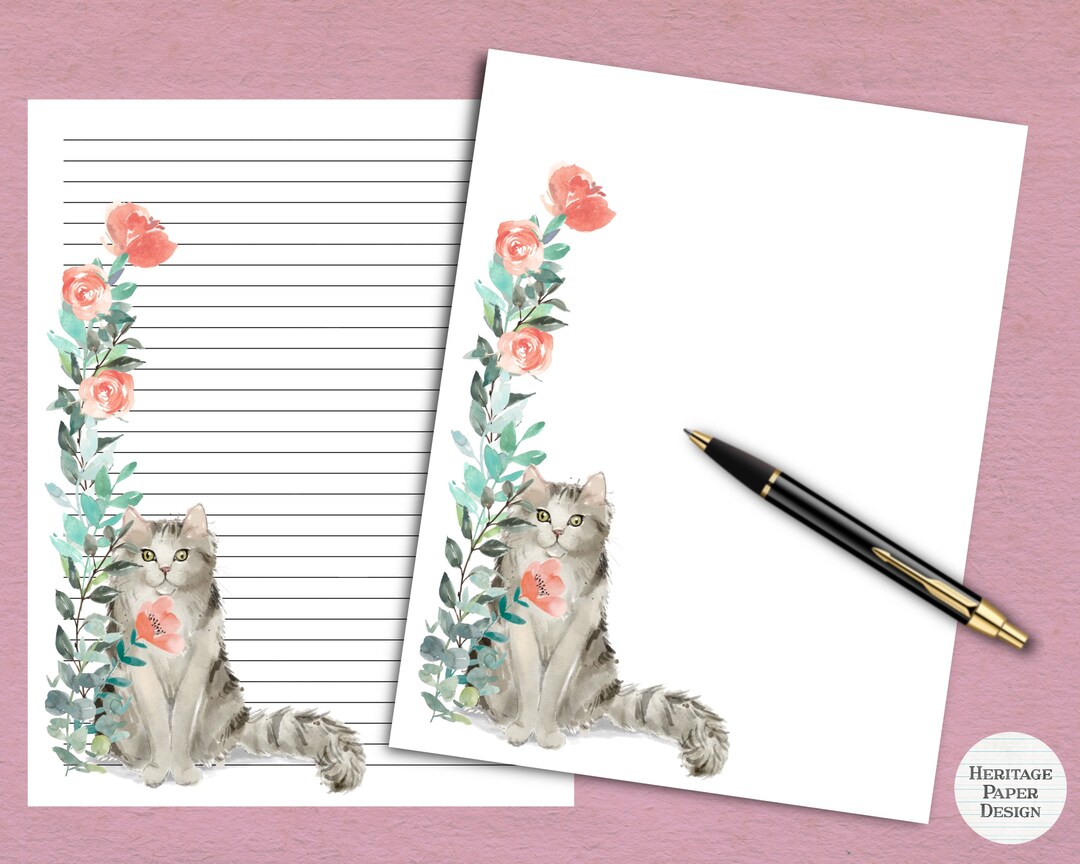 Cat Printable Stationery - Ragamuffin Cat / Digital Note Paper ...