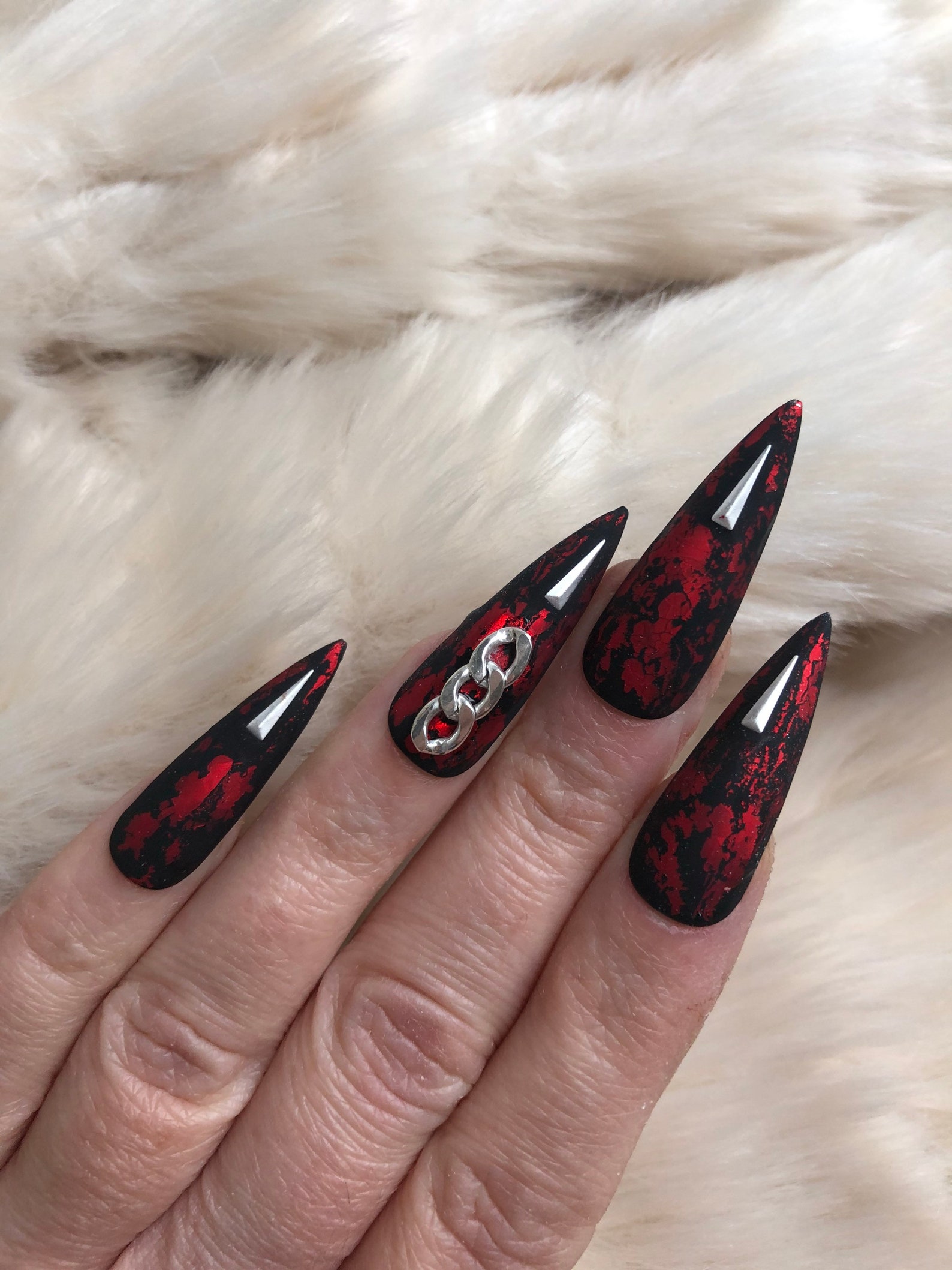 Matte Black and Red Gothic Press on Nails | Gothic Nails | Stick on ...