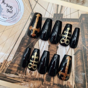 Black Gothic Leviathan and Inverted Cross Press on Nails | Gothic Nails ...