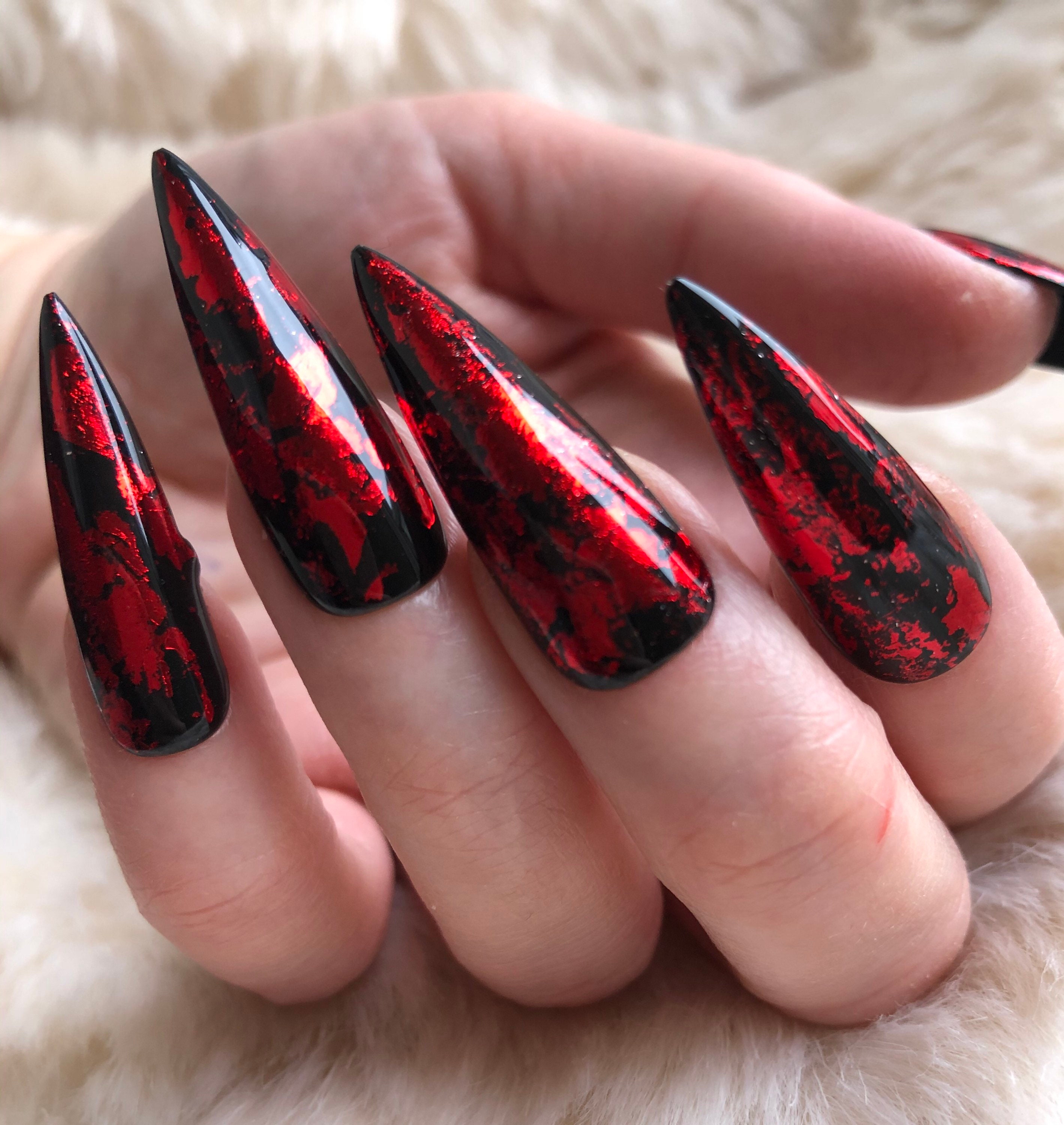 Black and Red Press On Nails gothic press on nails | Etsy