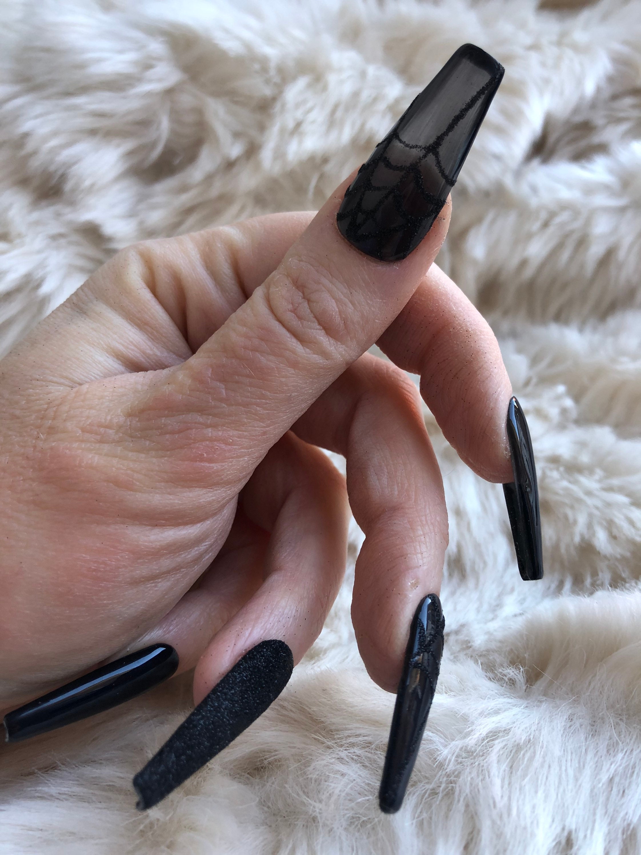 Glass Black Spider Web Gothic Press on Nails | Stick on Nails | Glue on ...