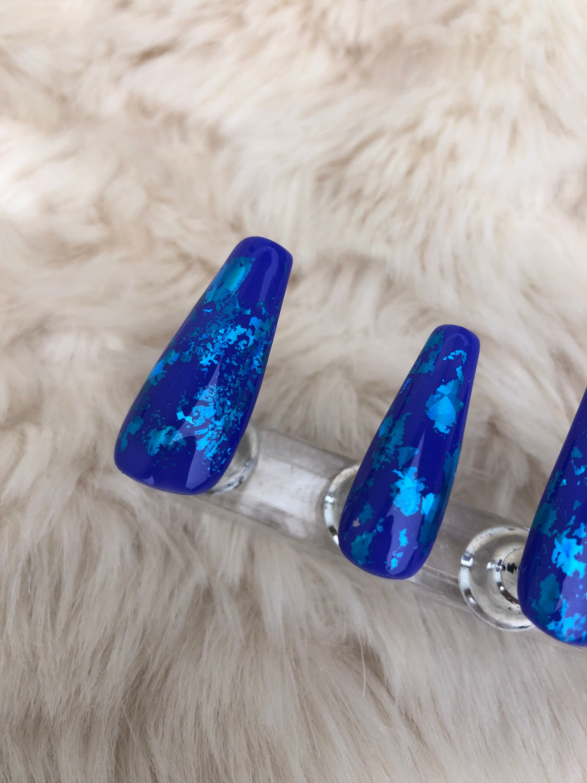 Blue Press on Nails | Stick on Nails | Glue on Nails | False Nails ...