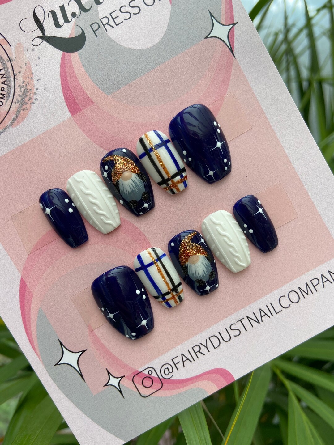 Navy and Gold Christmas Gonk Press on Nails | Glue on Nails | Stick on ...