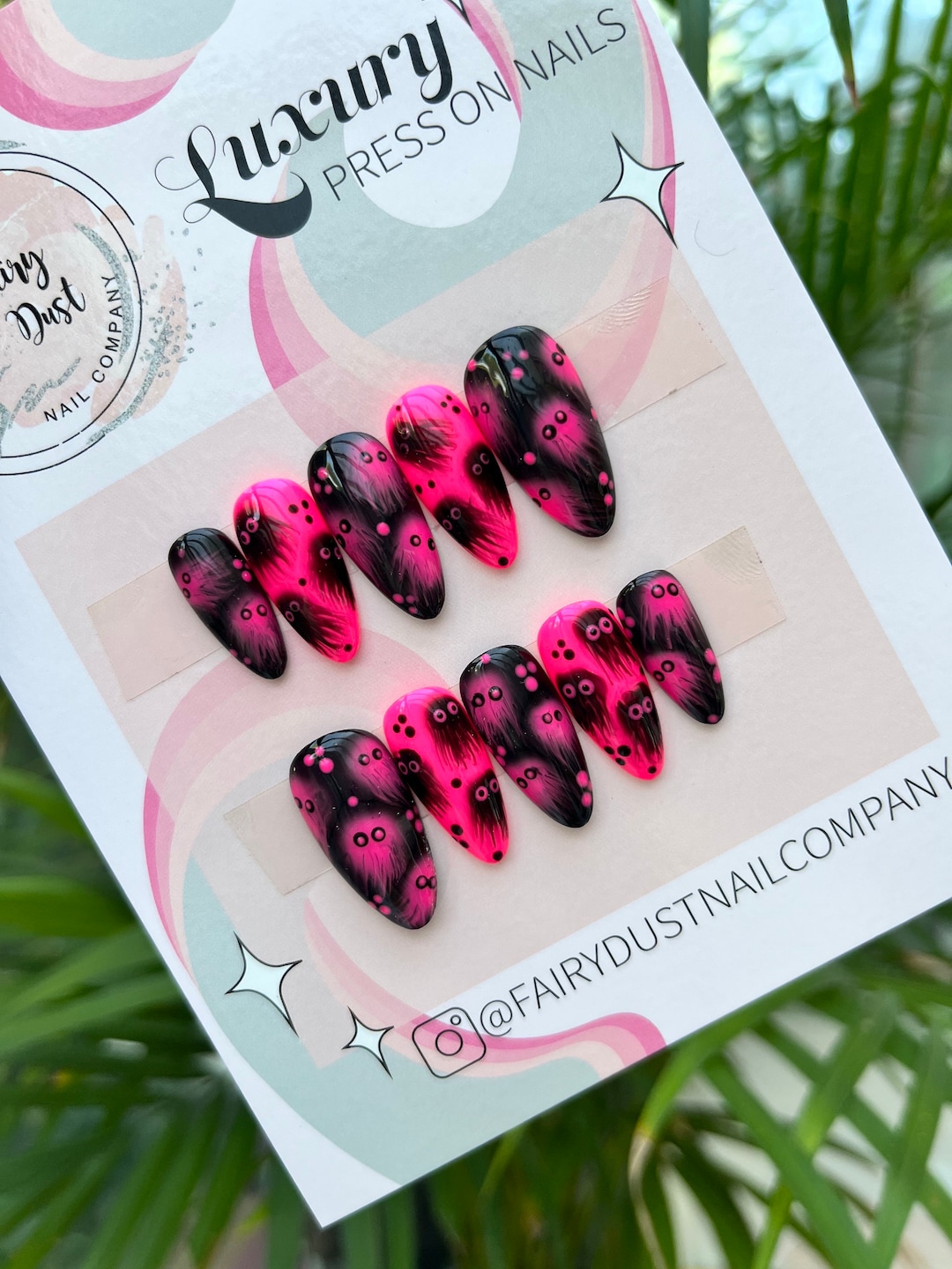 Hot Pink and Black Ghost Press on Nails | Glue on Nails | Stick on ...