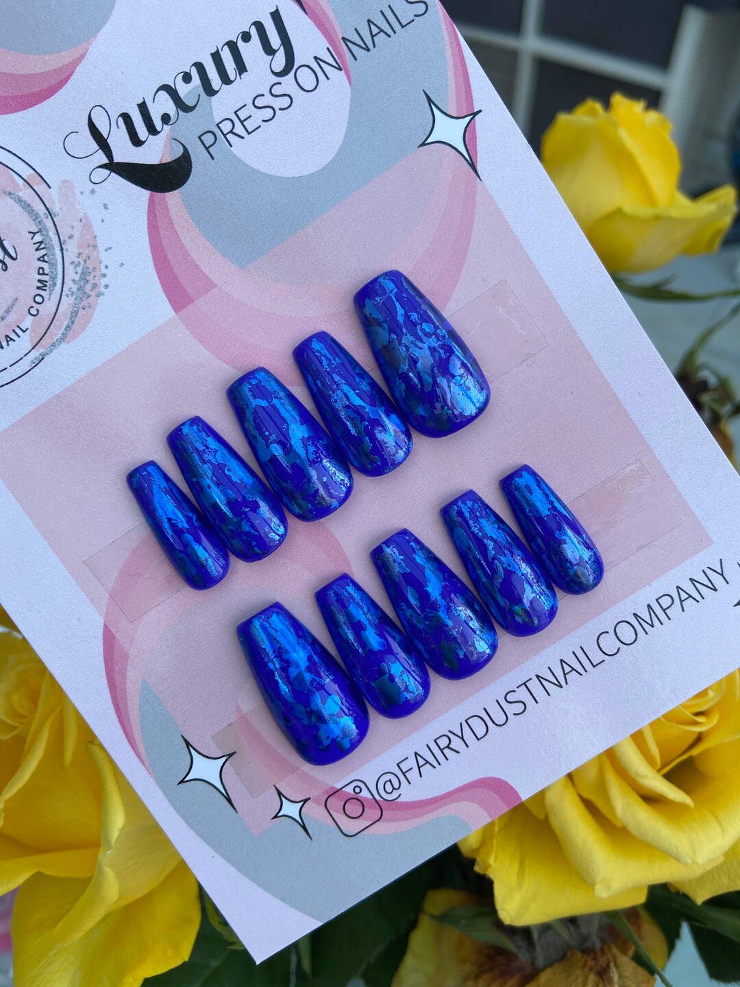 Blue Press on Nails | Stick on Nails | Glue on Nails | False Nails ...