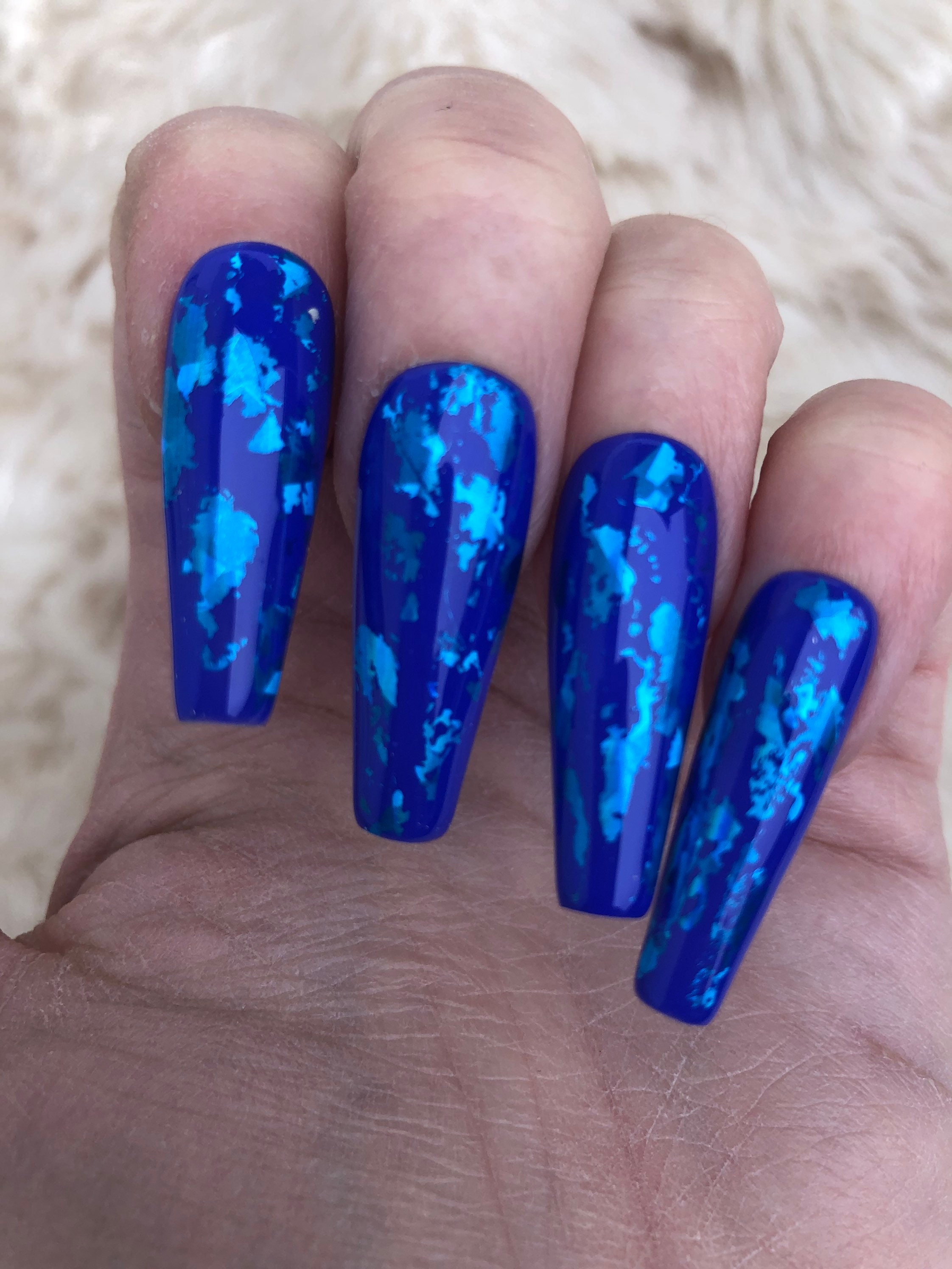Blue Press on Nails | Stick on Nails | Glue on Nails | False Nails ...