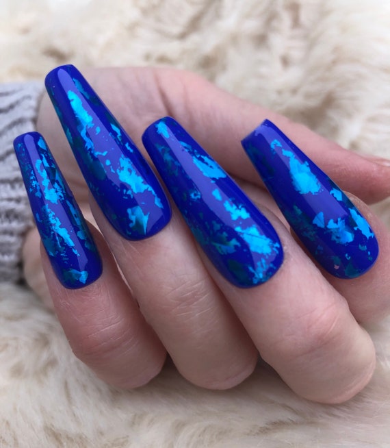 Blue Press on Nails Stick on Nails Glue on Nails False | Etsy