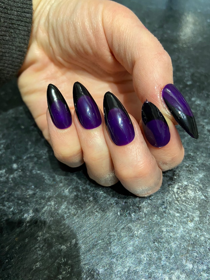 Black and Purple Gothic French Manicure Gothic Nails Glue - Etsy