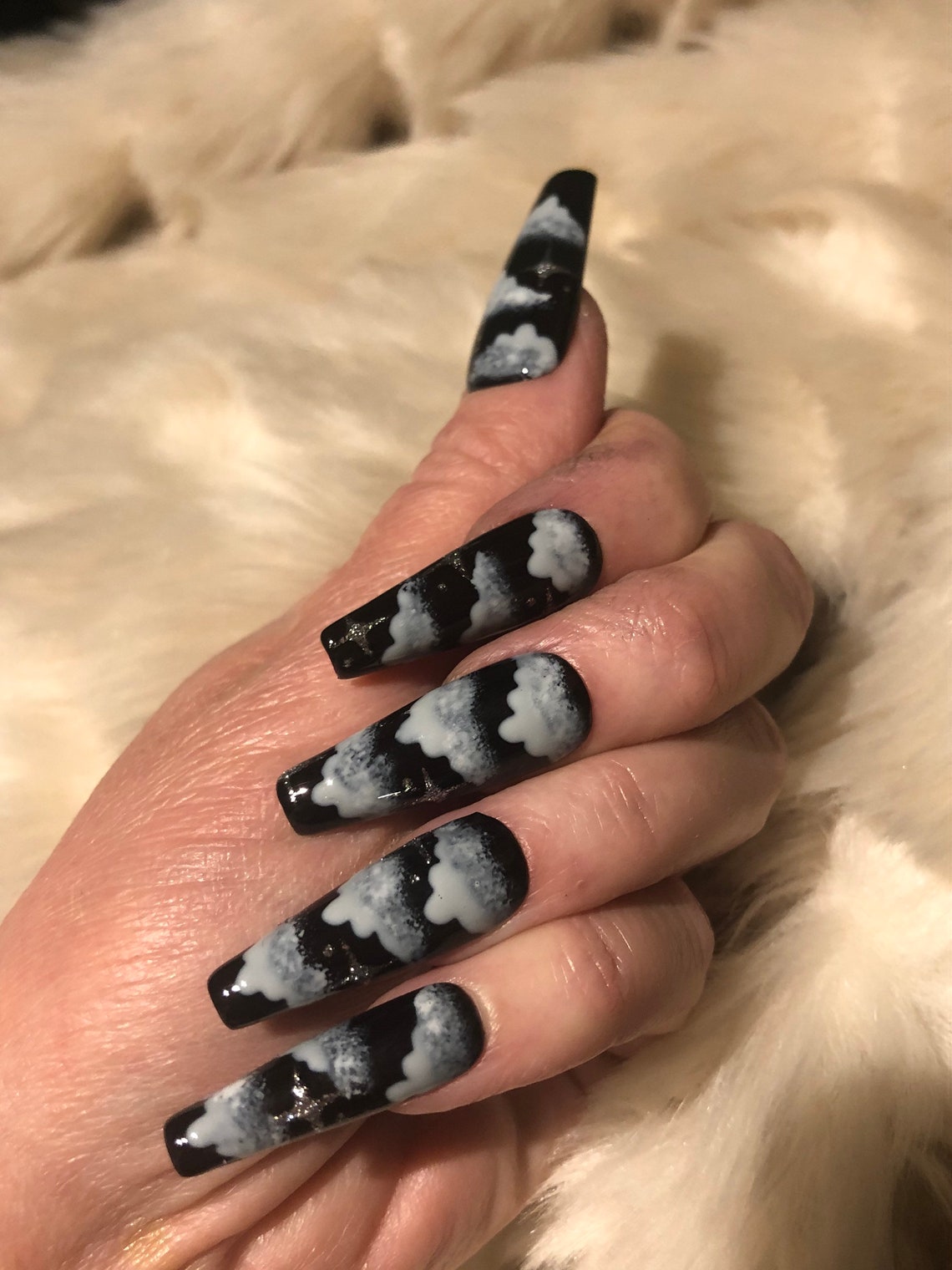 Black and Grey Cloud Press on Nails Stick on Nails Glue on - Etsy