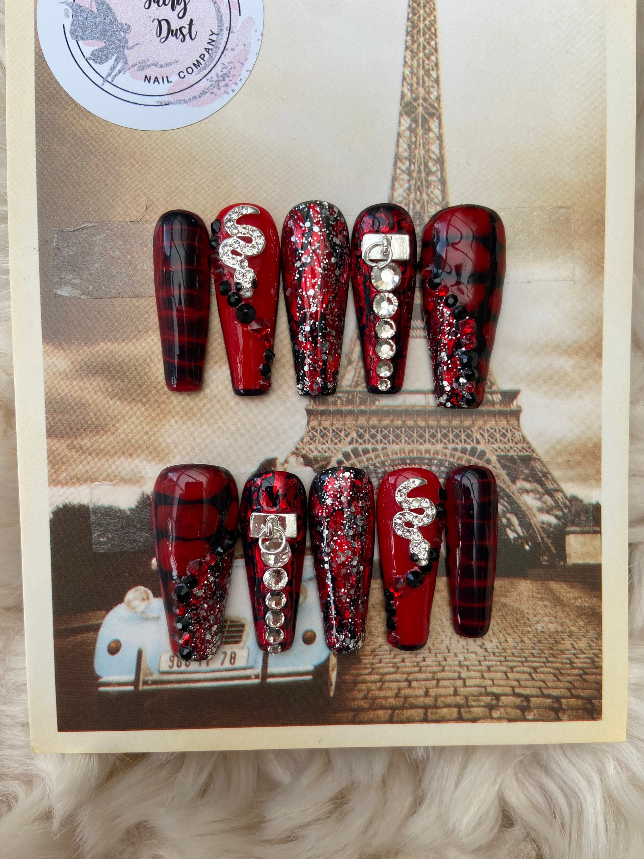 Gothic Red Snake Press on Nails Glue on Nails False Nails | Etsy