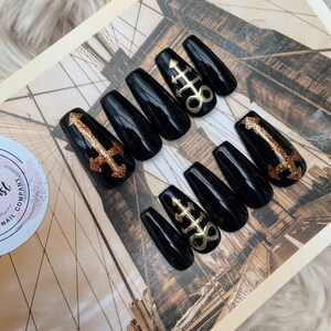 Black Gothic Leviathan and Inverted Cross Press on Nails | Gothic Nails ...