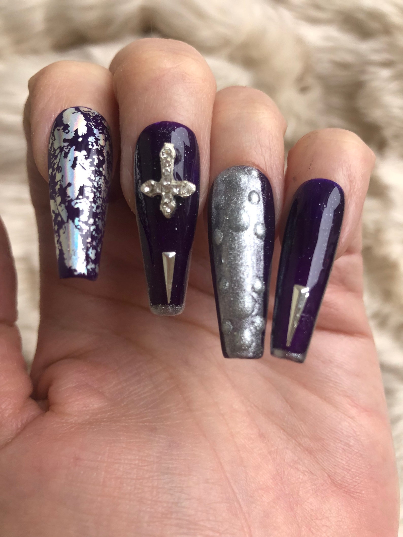 Purple and Silver Gothic Press on Nails Glue on Nails - Etsy