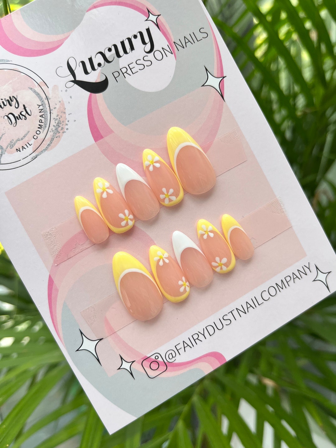 Yellow Swirls and Daisy French Tip Press on Nails | Fake Nails | False ...