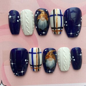 Navy and Gold Christmas Gonk Press on Nails | Glue on Nails | Stick on ...