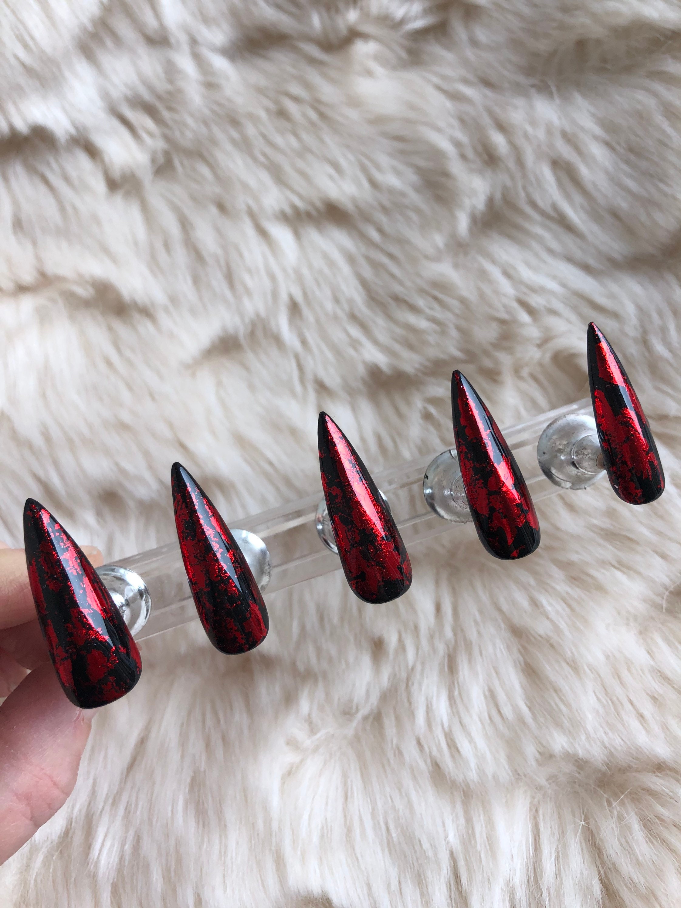 Black and Red Press On Nails gothic press on nails | Etsy