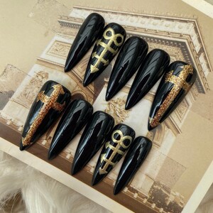 Black Gothic Leviathan and Inverted Cross Press on Nails | Gothic Nails ...
