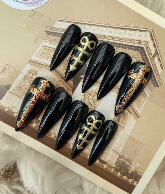 Black Gothic Leviathan and Inverted Cross Press on Nails - Etsy
