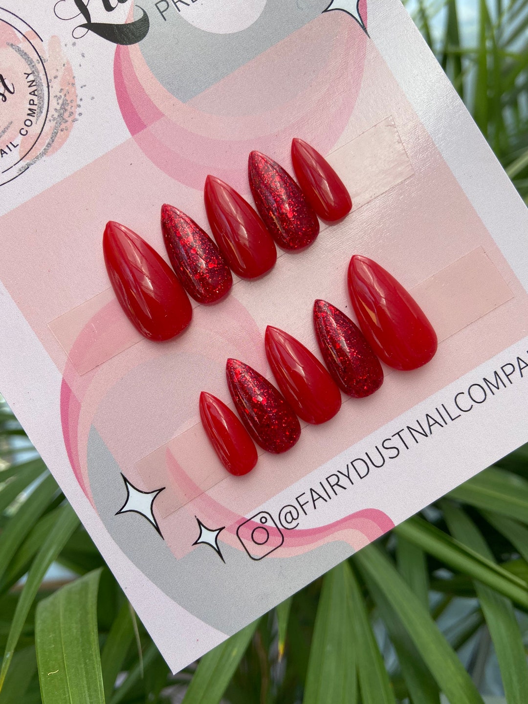 Red Glitter Press on Nails | Fake Nails | False Nails | Glue on Nails ...