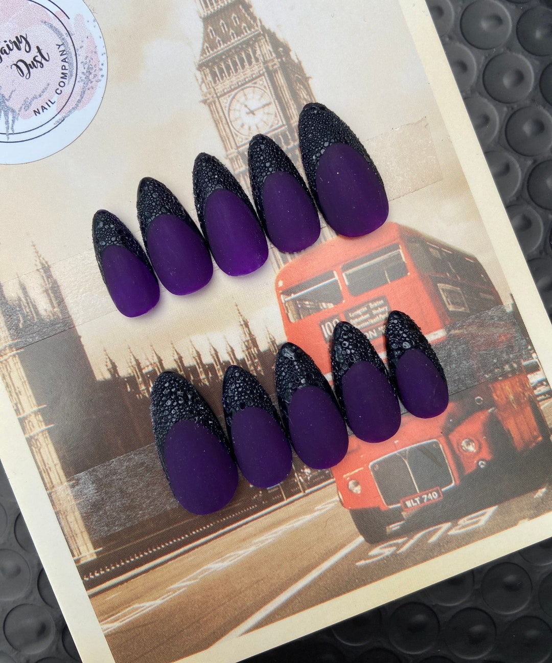 Gothic Matte Purple and Black French Tip Press on Nails Stick on Nails ...