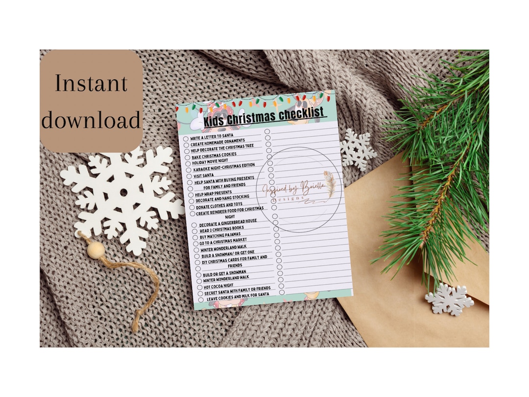 Printable Christmas Checklist for Kids, Holiday Bucket List, Winter ...