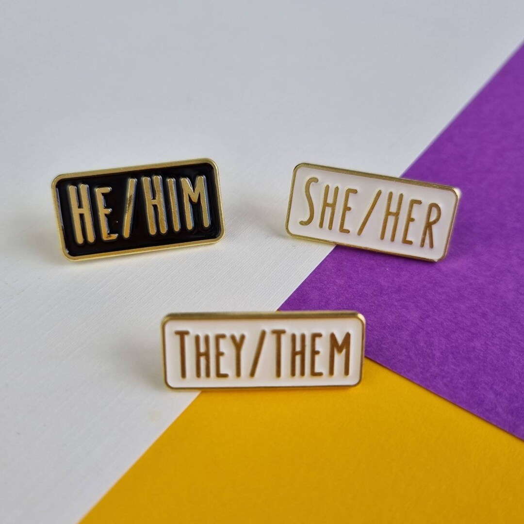 Preferred Pronouns Pin She Her He Him They Them | Mini Rectangular LGBT Pride Badges, Minimalist ...