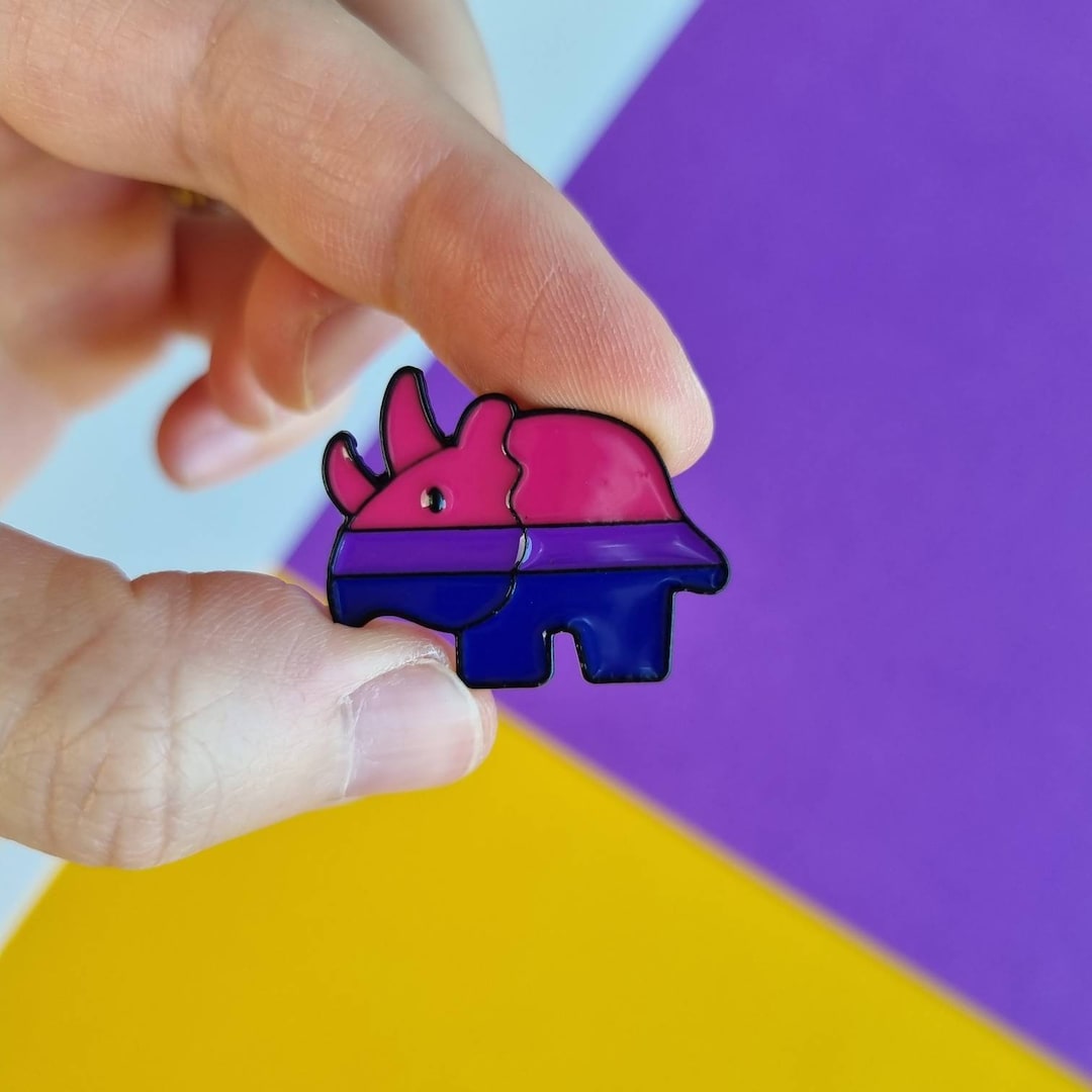 Bisexual Pride Dinosaur Enamel Pin | Triceratops Bi Lapel Badge, LGBT ...