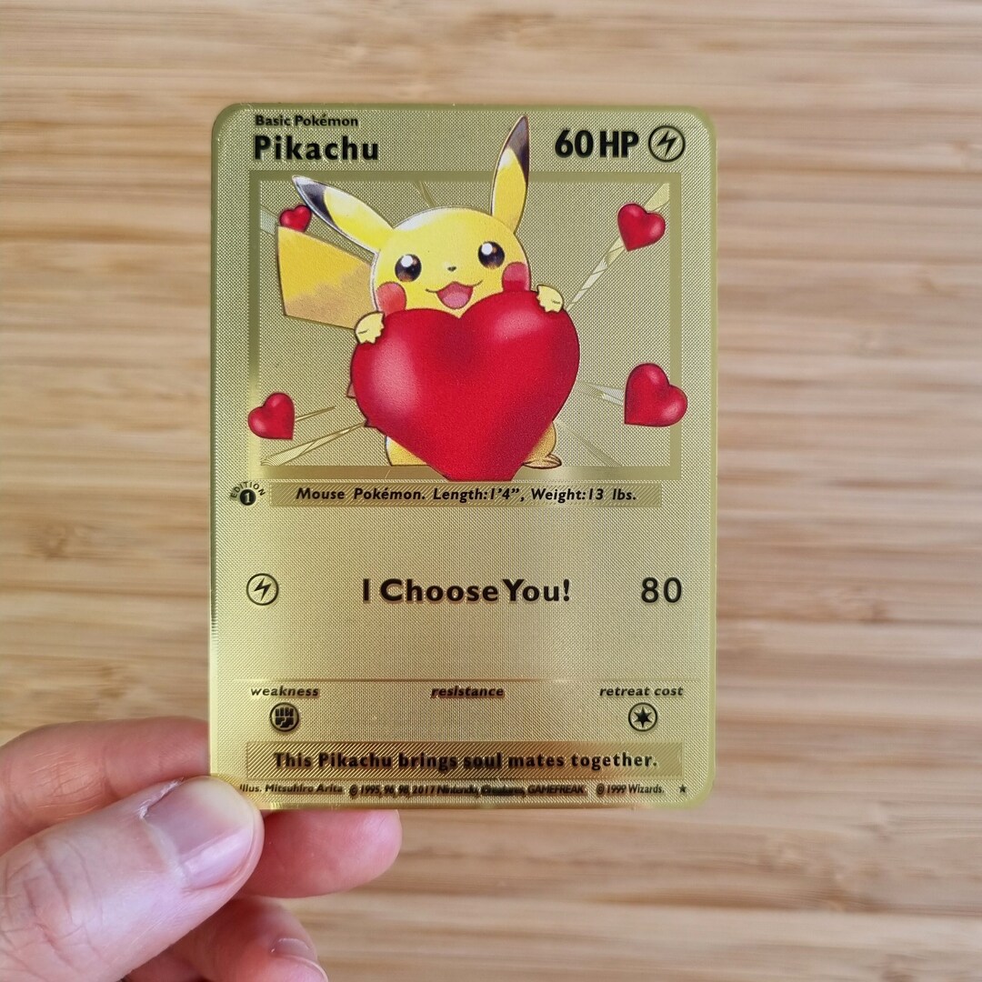 Gold Pokemon Metal Card Pikachu Valentine's I Choose You, Romantic ...