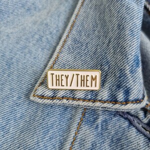 Preferred Pronouns Pin She Her He Him They Them | Mini Rectangular LGBT Pride Badges, Minimalist ...