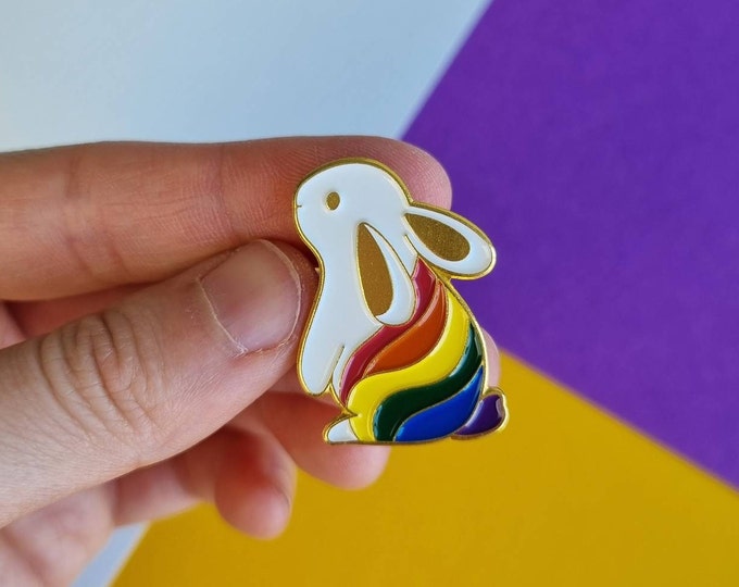 Rainbow Pride Bunny Pin: Gold Rimmed LGBT Rabbit Badge - Etsy