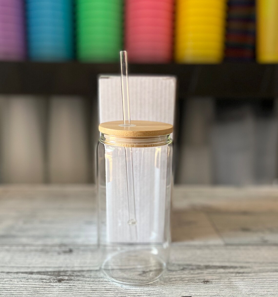 Glass Can Cup Bundle of 4 Cups With Bamboo Lids and Clear - Etsy