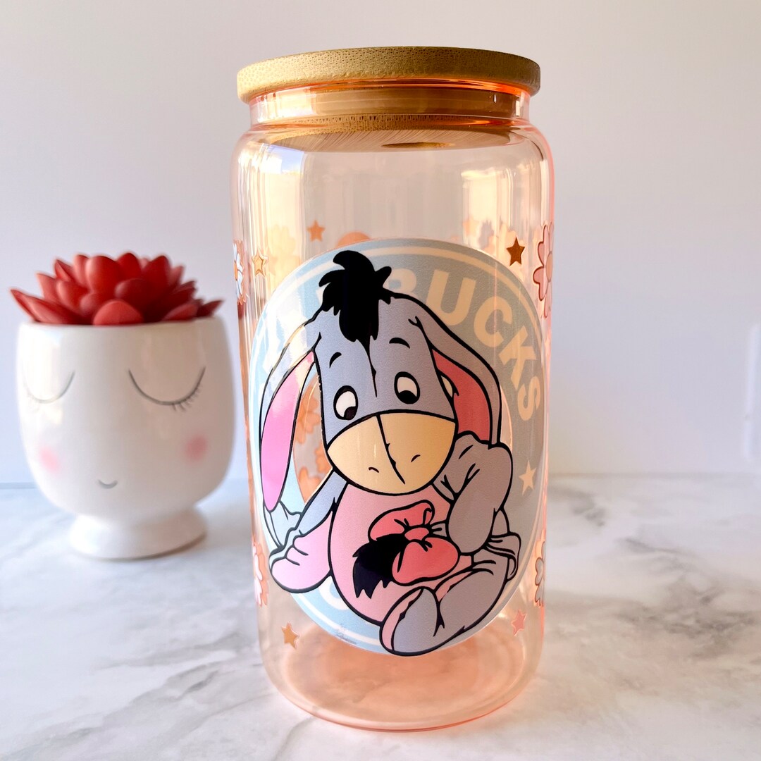 Vintage Rose Gold Eeyore Glass Cup L Pink Glass Cup L Rose Gold Can ...