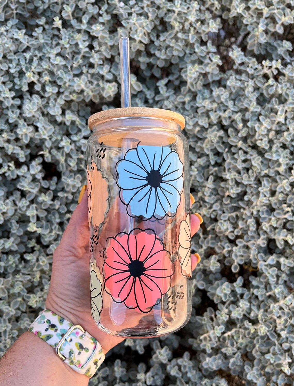 Glass Can Cup Bundle of 4 Cups With Bamboo Lids and Clear - Etsy