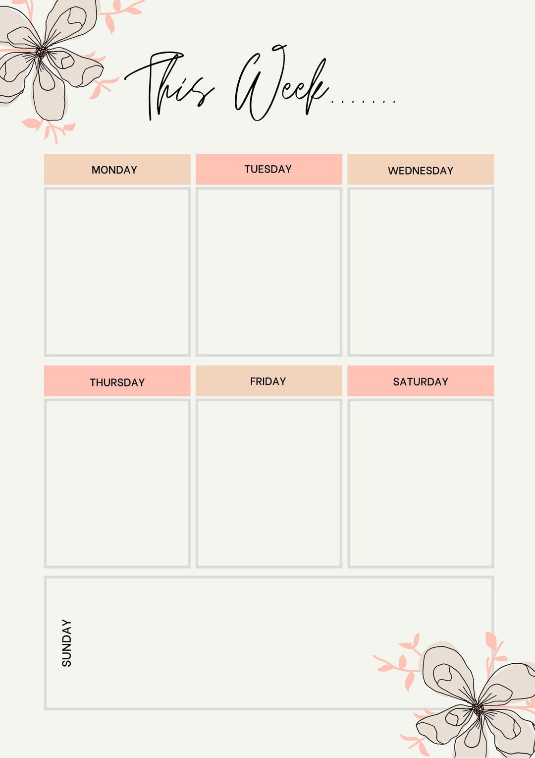 INSTANT DOWNLOAD - Pretty Peach Weekly Planner - to Do List - This Week ...