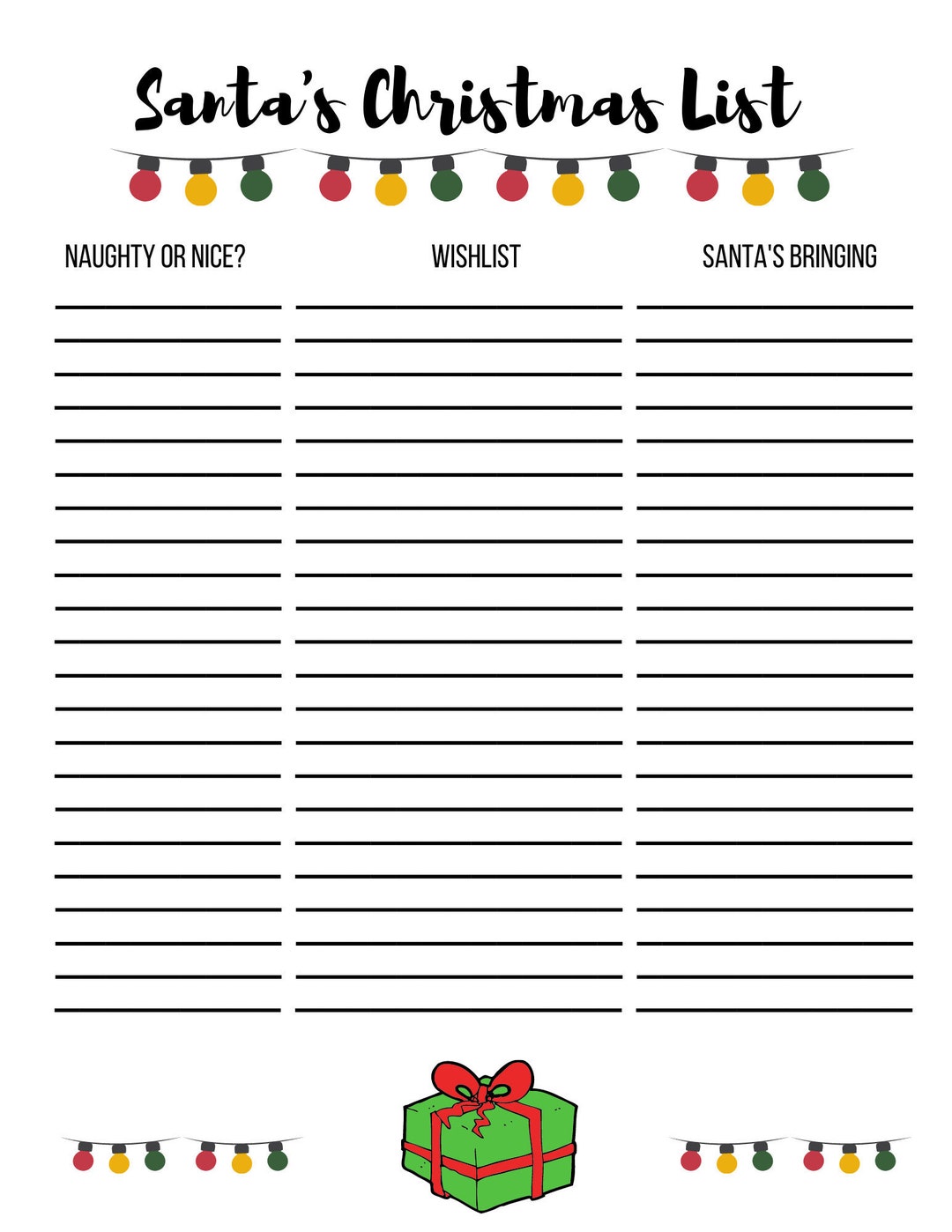 INSTANT DOWNLOAD Printable Christmas List, Santa's Christmas List ...